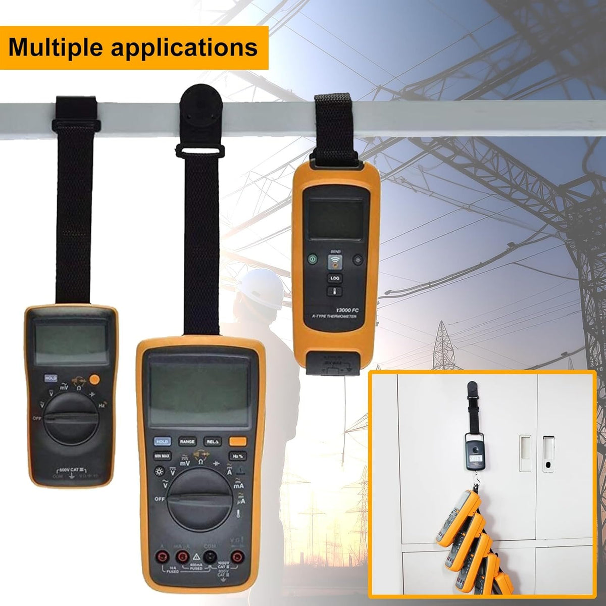 ZIBOO ZB-TPAK Multimeter Meter Hanging Kit for Fluke Meters，2 Straps, 2 Clips and Magnetic ...