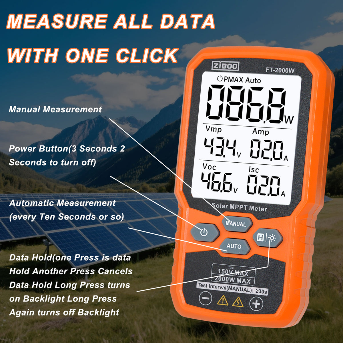 ZIBOO Solar Panel MPPT Meter Photovoltaic Multimeter PV Module Power ...